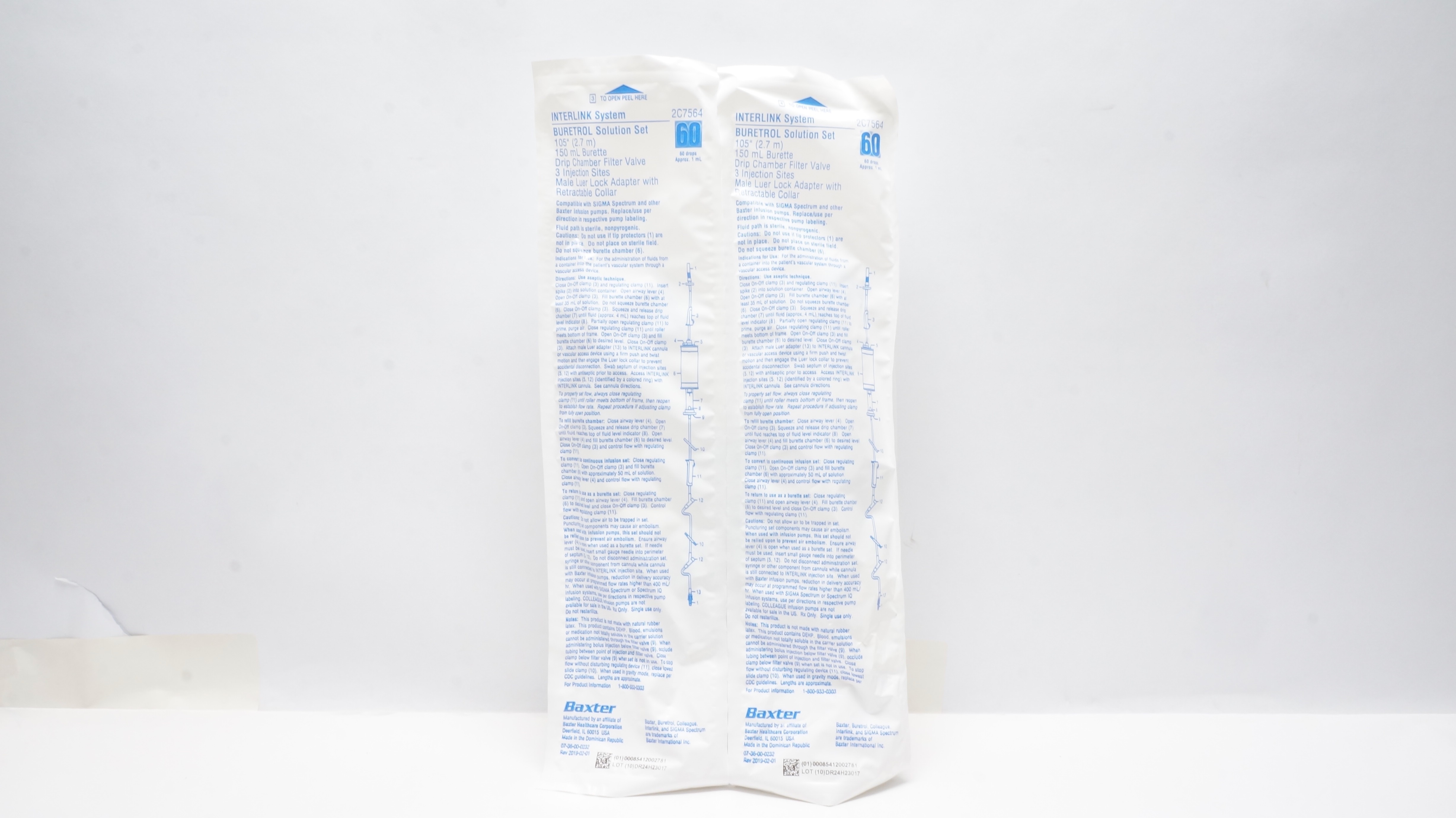 Baxter 2C7564 Interlink System Buretrol Solution Set 105inch x 150mL ...